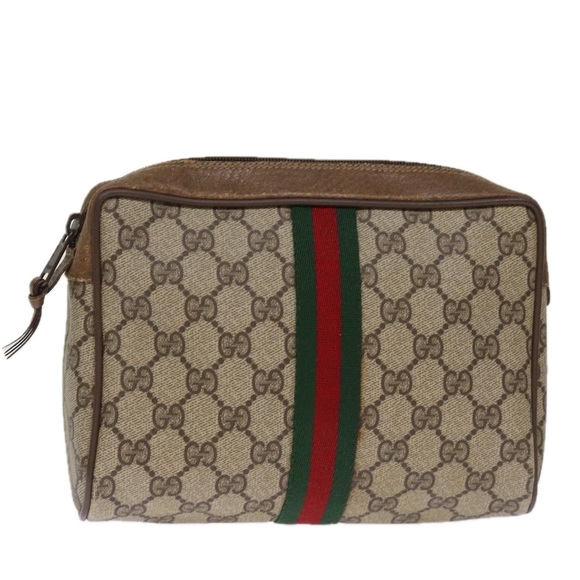 Gucci | Bags | Gucci Gg Supreme Web Sherry Line Clutch Bag Pvc Beige Red 89 012 Auth Ki4502 ...